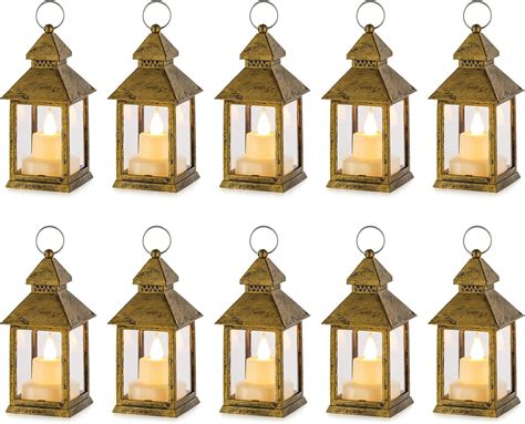 Nuptio Mini Lanterns For Wedding Centerpieces 10 Pieces Gold Decorative Indoor Candle Lantern