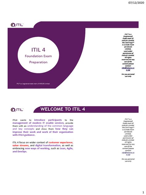 Itil 4 Foundation Exam Preparation With Link Pdf It Service Management Value Chain