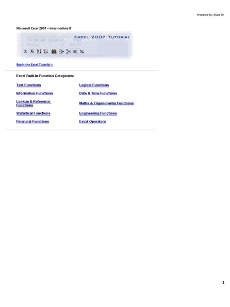 Microsoft Excel 2007 Intermediate Ii Topic Pdf Spreadsheet