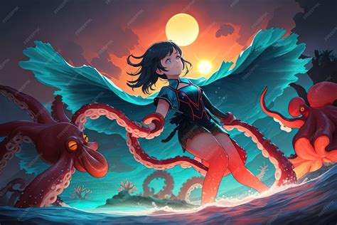 Premium Ai Image Cute Octopus Anime Manga Girl Illustration
