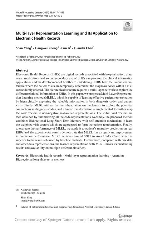Multi Layer Representation Learning And Its Application To Electronic Health Records Request Pdf