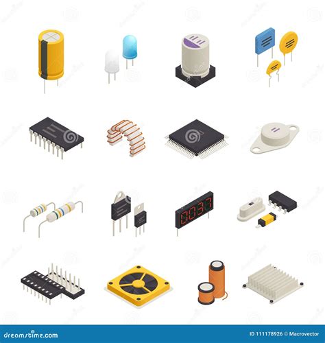 Semiconductor Electronic Components Isometric Set Stock Vector Illustration Of Microchip