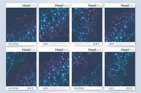 과학 브로셔 디자인 템플릿 벡터 전단지 레이아웃 연결된 선과 점이있는 분자 구조 잡지 전단지 표지 포스터 디자인을위한 요소와 과학 패턴 원자 Dna 0명에 대한 스톡 벡터