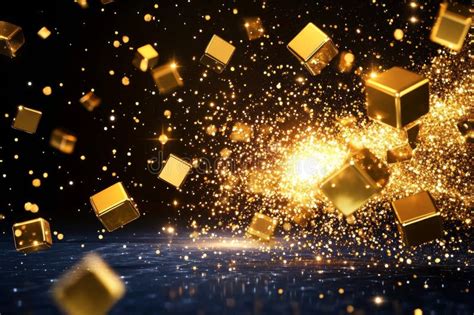 Golden Cube Explosion Sparkling Gold Cubes Explode Against A Dark