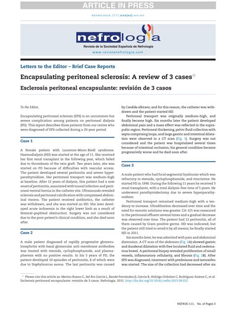 Pdf Encapsulating Peritoneal Sclerosis A Review Of 3 Cases