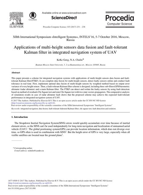 Pdf Applications Of Multi Height Sensors Data Fusion And Fault Tolerant Kalman Filter In