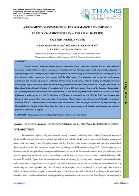 Pdf Assessment Of Combustion Performance And Emission Features Of Biodiesel In A Thermal