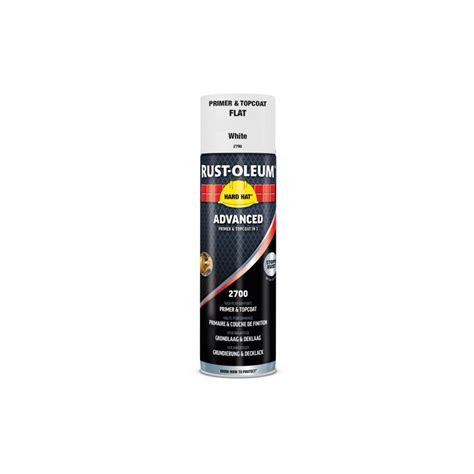 Rust Oleum Hard Hat Advanced Spray Primer And Topcoat In 1 Flat Pure White Satin 500ml 2790