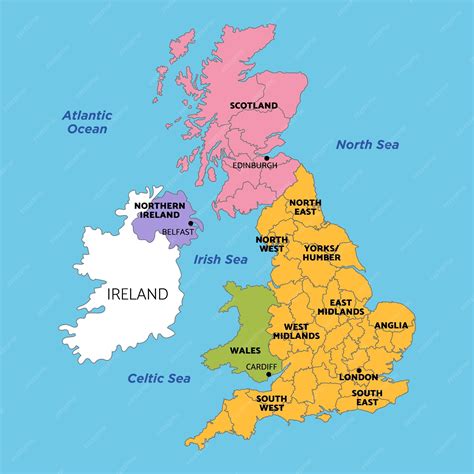 Un Mapa De Los Estados Unidos Incluyendo El Reino Unido Y El Nombre De