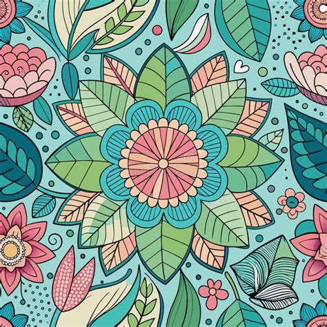 Abstract Cute Flora Outline Design Pattern Seamless Illustration Stock Vector Illustration Of