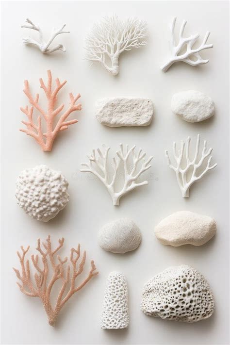 Collection Of Textured Coral Shapes And Rough Textured Stones Arranged