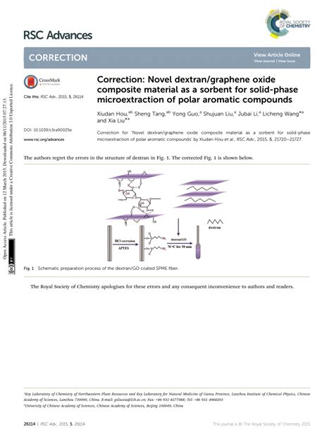 Pdf Correction Novel Dextrangraphene Oxide Composite Material As A