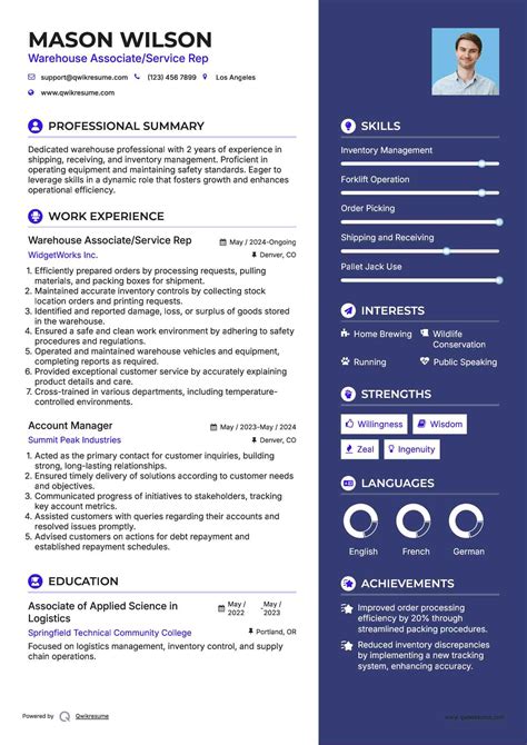 Warehouse Associate Resume Template