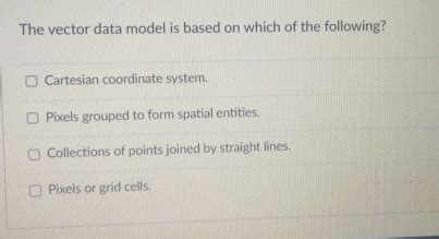 Solved The Vector Data Model Is Based On Which Of The Chegg