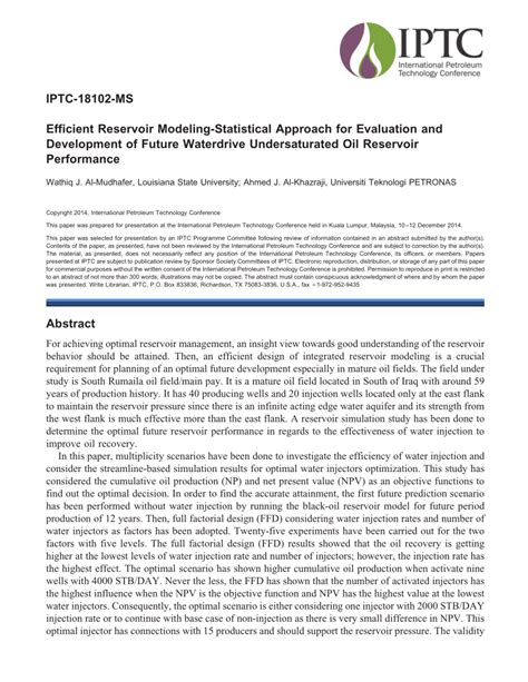 pdf efficient reservoir modeling statistical approach for evaluation