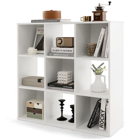 Tangkula 9 Cube Bookshelf Wooden Open Bookcase Tangkula