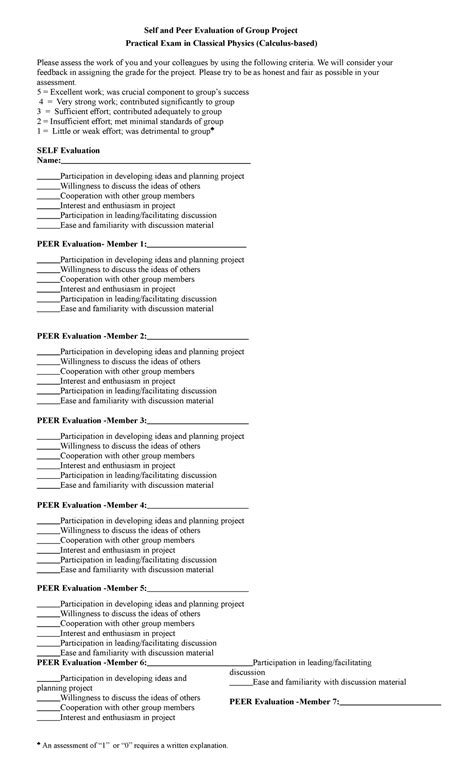 Physics Practical Exam Self And Peer Evaulation Self And Peer