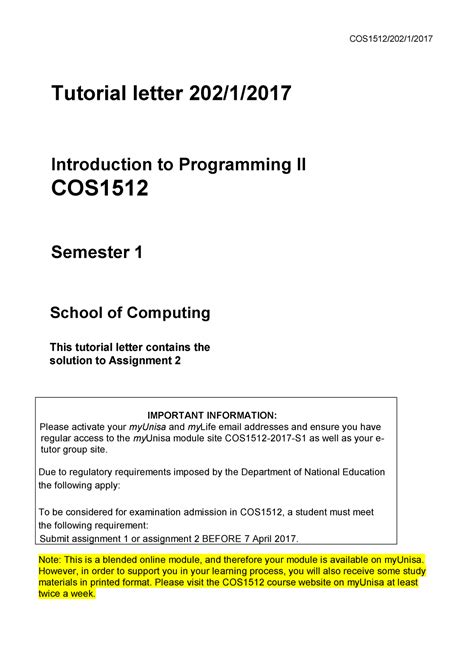 Assignment 2 Solutions Semester 1 2016 Cos151220212017 Tutorial