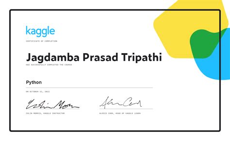 Jagdamba Prasad Tripathi Completed The Python Course On Kaggle