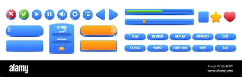 Glossy Blue Buttons And Frames For Ui Game Interface Vector Cartoon