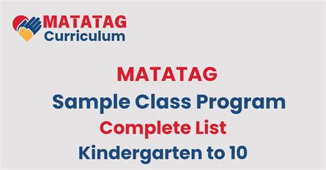 Sample Class Program For Matatag Curriculum 2025 K To 10