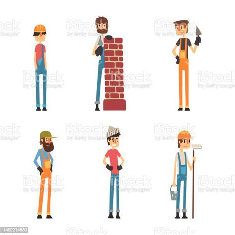 건설 직원 캐릭터 세트입니다 핸디맨 건축업자 화가 계약자 수리공 노동자 또는 감독 만화 벡터 일러스트 레이 션 건설 현장에 대한 스톡 벡터 아트 및 기타 이미지 Istock