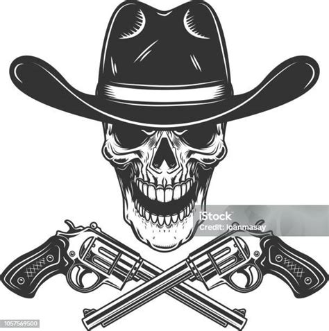 교차 리볼버와 카우보이 해골 포스터 카드 라벨 사인 카드 배너에 대 한 요소를 디자인 합니다 카우보이 모자에 대한 스톡 벡터 아트 및 기타 이미지 Istock