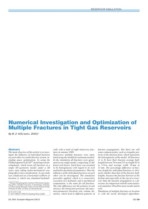 Pdf Numerical Investigation And Optimization Of Multiple Fractures In Tight Gas Reservoirs