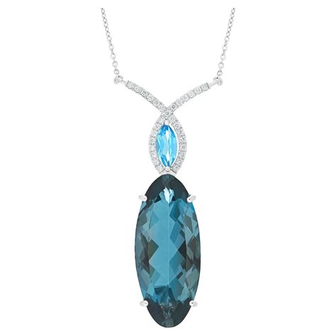 London Blue Topaz Cushion Pendant In 18k Yellow Gold For Sale At 1stdibs