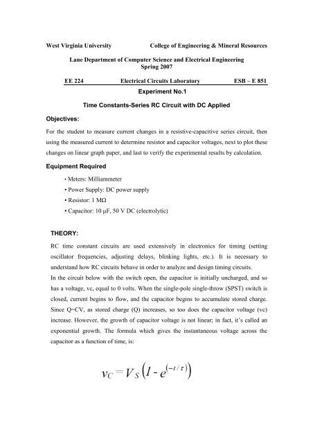 Time Constant Series RC Circuit With DC Applied