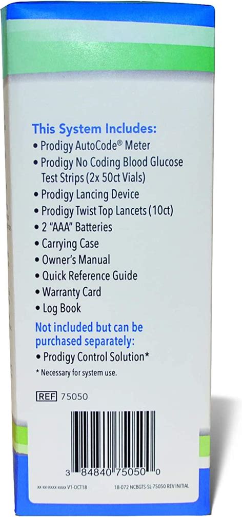 Prodigy Glucose Monitor Kit Meter 100 Test Strips 10 Lancets