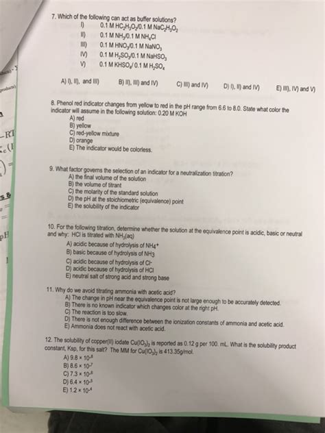 Solved Which Of The Following Can Act As Buffer Solutions