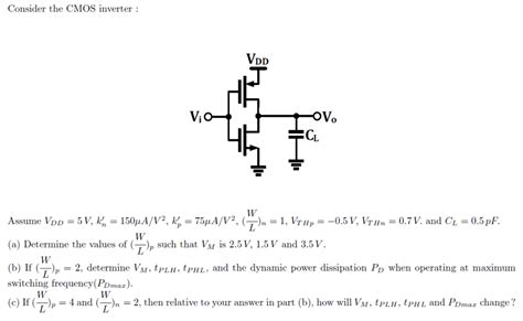 solved consider the cmos inverter vi 0 assume vdd 5 v k