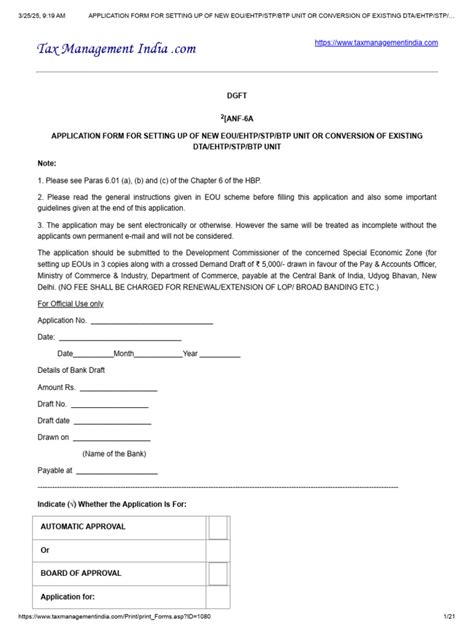 Application Form For Setting Up Of New Eou Ehtp Stp Btp Unit Or Conversion Of Existing Dta Application Form For Setting Up Of New Eou Ehtp Stp Btp Unit Or Conversion Of Existing Dta