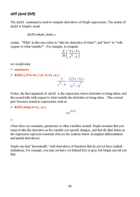 Diff Command Is Used To Compute Derivatives Of Maple Expressions Math