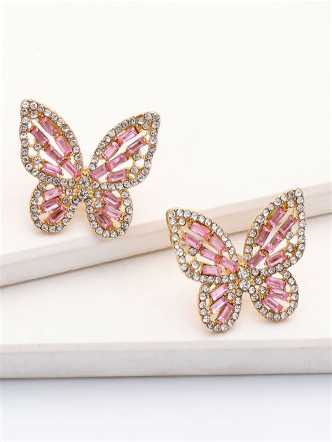 Rhinestone Butterfly Earrings Joyería De Alambre Hecho A Mano