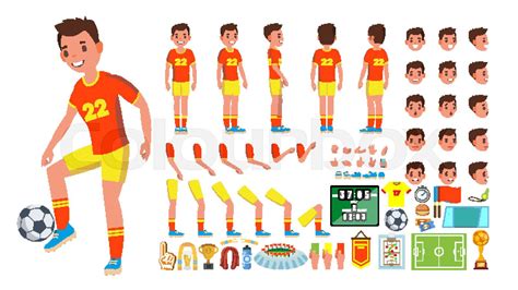 Soccer Player Male Vector Animated Character Creation Set Man Full Length Front Side Back