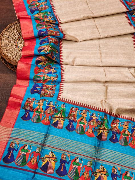 Red Tussar Silk Kalamkari Saree Ethnusvilla