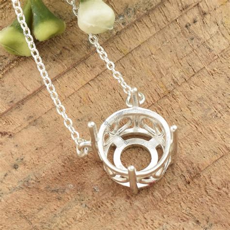11mm Round Semi Mount Pendant 925 Sterling Silver Prong Setting Diy