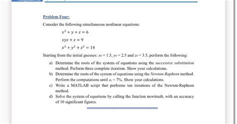 Solved Problem Four Consider The Following Simultaneous