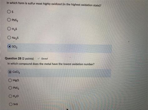 Solved In Which Form Is Sulfur Most Highly Oxidized In The