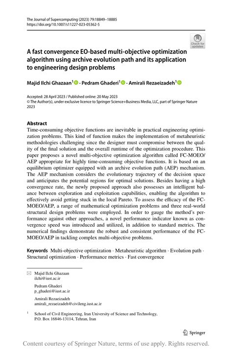 A Fast Convergence Eo Based Multi Objective Optimization Algorithm