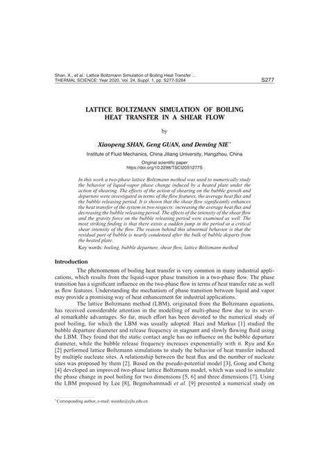 Pdf Lattice Boltzmann Simulation Of Boiling Heat Transfer In A Shear Flow