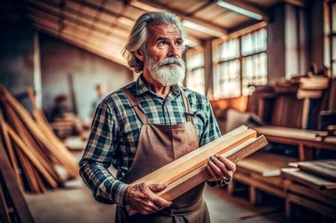 Premium Photo Senior Male Carpenter Holding Wood