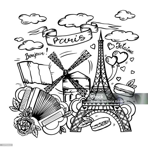 파리 손 은 흰색 고립 된 배경에 도시 벡터 그림을 그려 개체는 격리됩니다 물랑 루즈에 대한 스톡 벡터 아트 및 기타 이미지 물랑 루즈 파리 일 드 프랑스 그리기