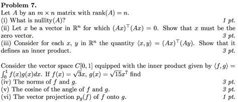 Solved Problem Let A By An M X N Matrix With Rank A N Chegg