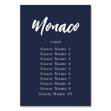 Elegant Navy Custom Table Name Seating Assignment Table Number Zazzle