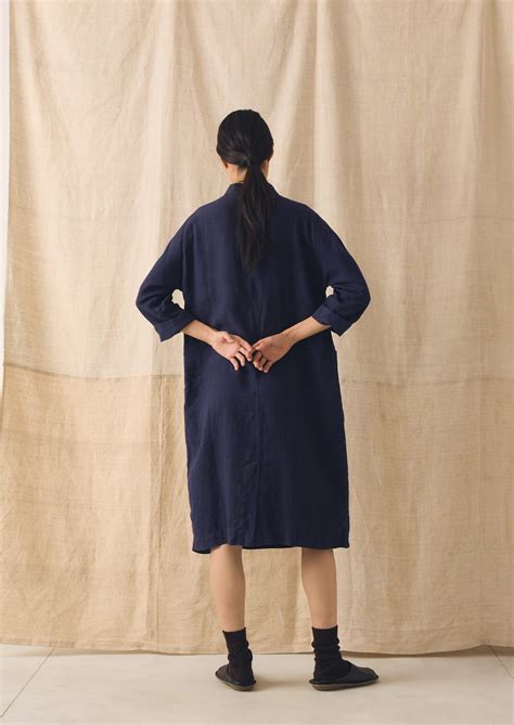 Garment Dyed Linen Tunic Dress Blueberry Toast