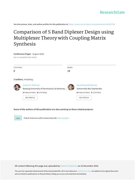 comparison of s band diplexer design using multiplexer theory with