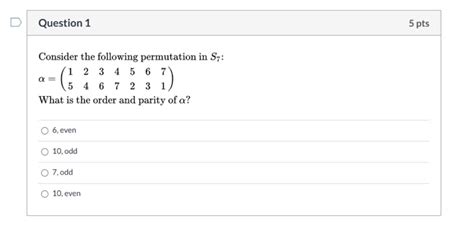 Solved Question Pts Consider The Following Permutation Chegg
